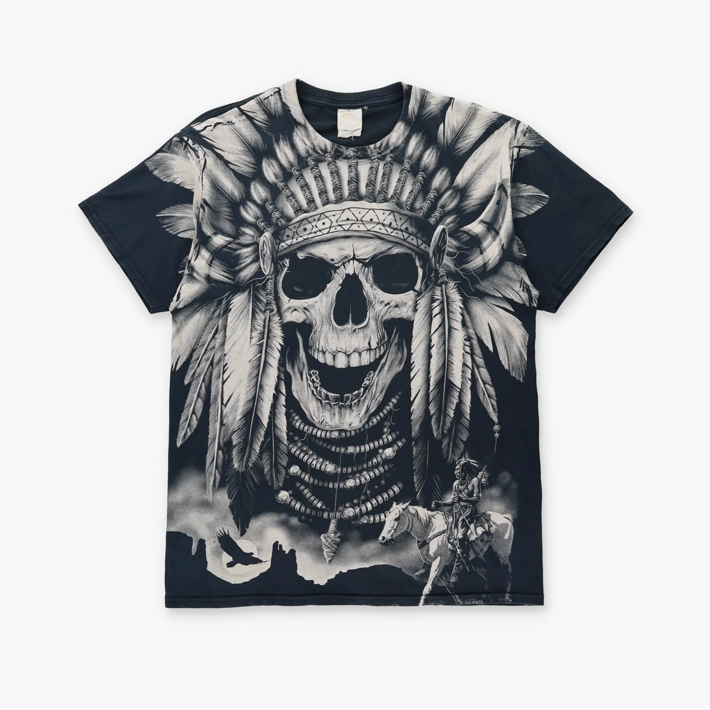 Native American Headdress Skull All Over Print FRUIT OF THE LOOM Black ...